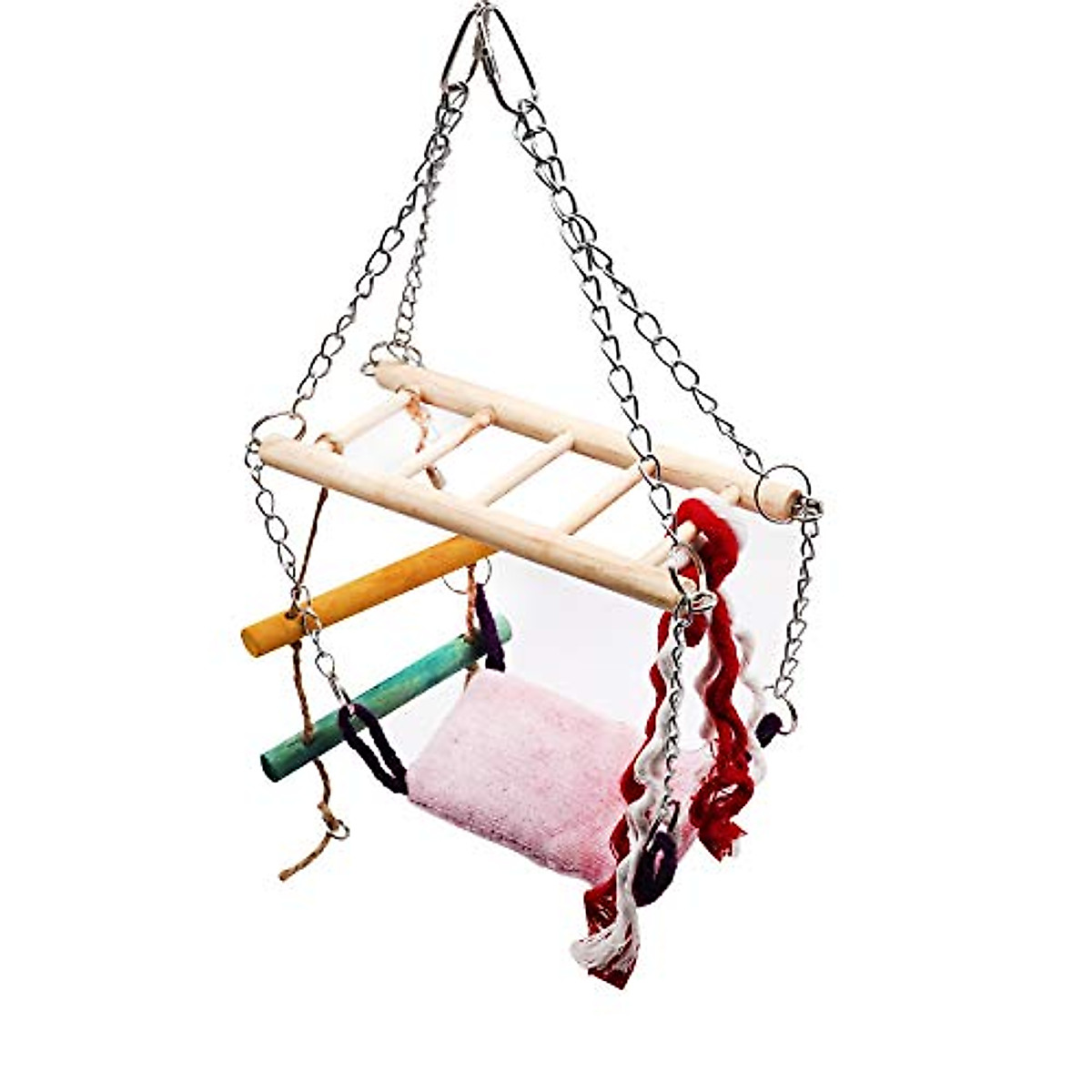 Besimple Pet Parrot Swing Hanging Ladder Colorful Climbing Toys with Hammock for Bird Ferret Parrot Rat Hamster Small Animal