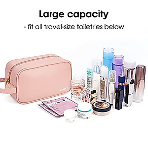 Narwey Vegan Leather Travel Toiletry Bag for Women Traveling Dopp Kit Makeup Bag Organizer for Toiletries Accessories Cosmetics (P-Pink)