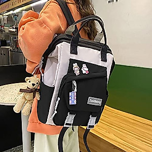 Treonca Kawaii Backpack with Kawaii Pin and Accessories Girl Backpack Cute Shoulder Tote Bag Laptop Schoolbag for Students Backpack (Black)