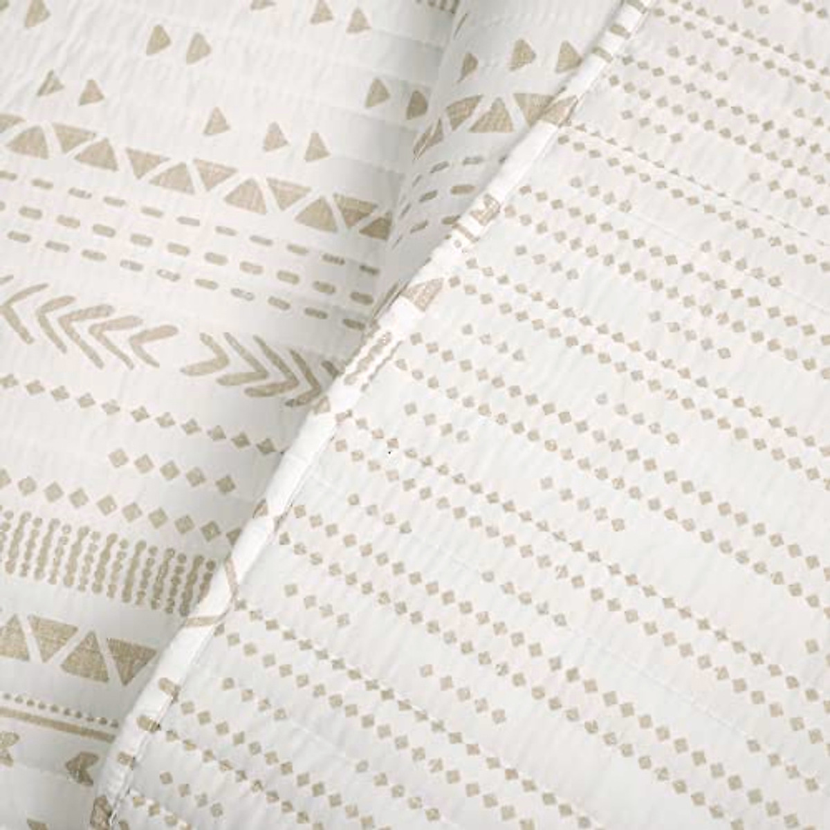 Lush Decor Hygge Stripe Oversized Reversible 3 Piece Quilt Set, Full/Queen, Neutral & White
