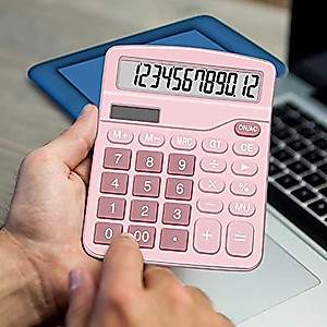 Calculators, Splaks 2 Pack Standard Functional Desktop Calculators Sola and AA Battery Dual Power Electronic Basic Calculator with 12-Digit Large Display for Office, Home, School (1 Blue & 1 Pink)