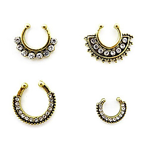 Honbay 20pcs Fake Septum Clicker Nose Ring Rhinestone Non Piercing Hanger Clip Body Jewelry (Bronze)