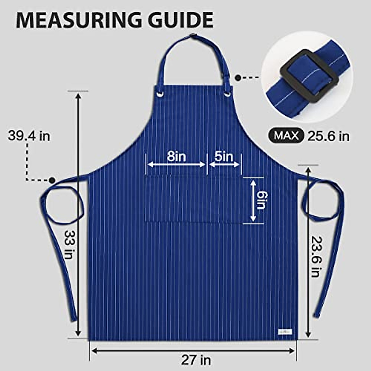 ROTANET Stretch Stripe Apron for Men Women Adjustable Bib Aprons with 2 Pockets for Kitchen Cooking Water & Oil Resistant Royal Blue