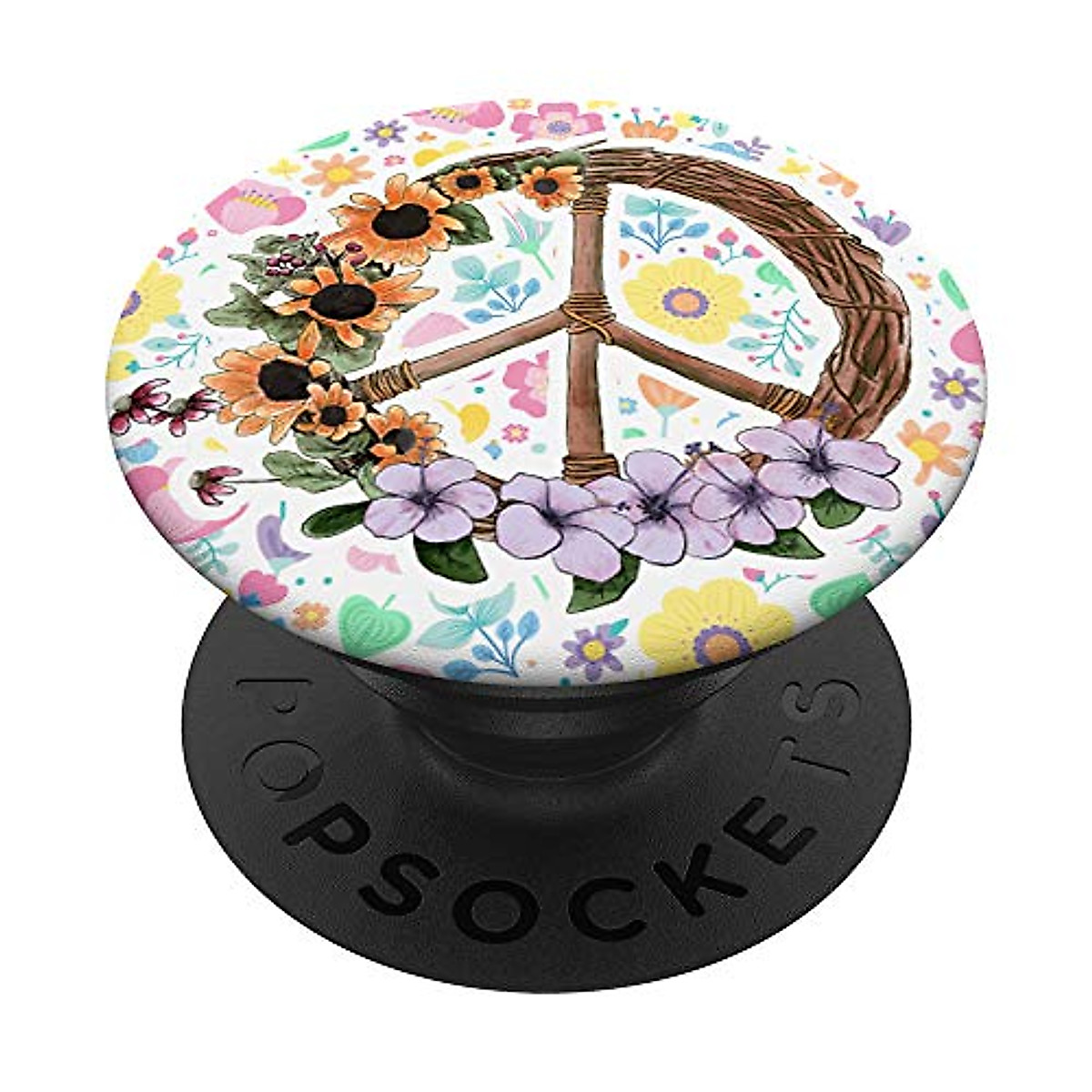 Vintage Flowers Peace Sign - Retro 70's Hippies Art Gift PopSockets PopGrip: Swappable Grip for Phones & Tablets