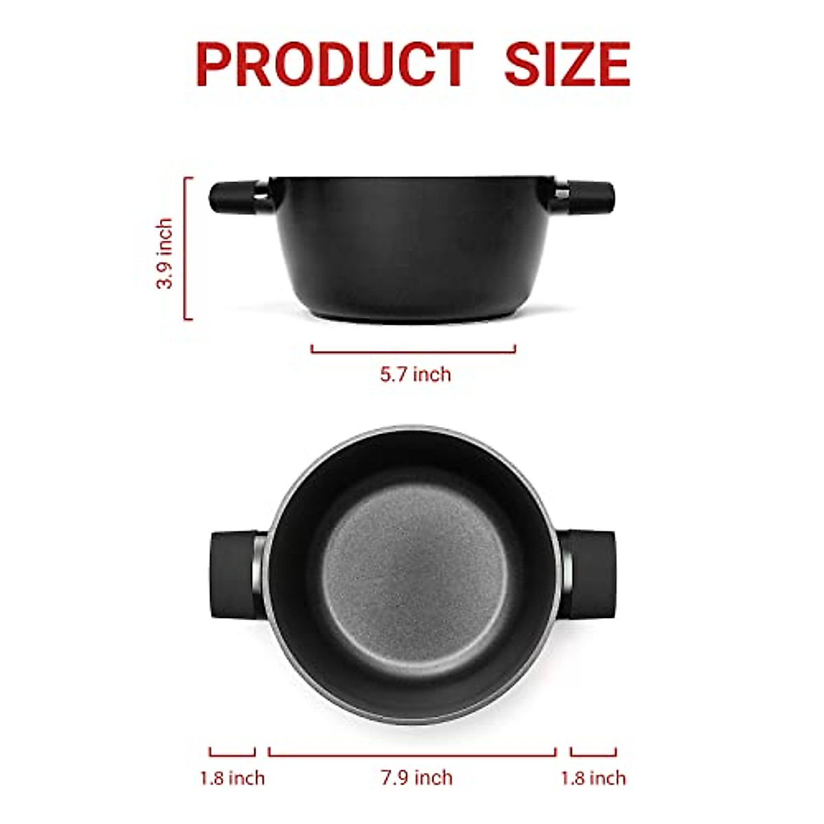 SAKUCHI Nonstick Stock Pot with Lid (Black, 2.5 Quart Soup Pot) Soup Pot Casserole Dish Cookware PFOA Free