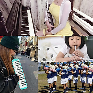 VACHAN 32 Keys Melodica Instrument, Soprano Melodica Air Piano Keyboard Musical Instrument with 2 Soft Long Tubes, Short Mouthpieces and Carrying Bag for Kids Beginners Gift,Blue