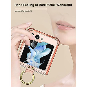 TECHY for Samsung Z Flip 5 Case with Ring Stand, Galaxy Z Flip 5 Clear Airbag Case Built-in High-Transparency Soft Film for Samsung Galaxy Z Flip 5, Clear Blue