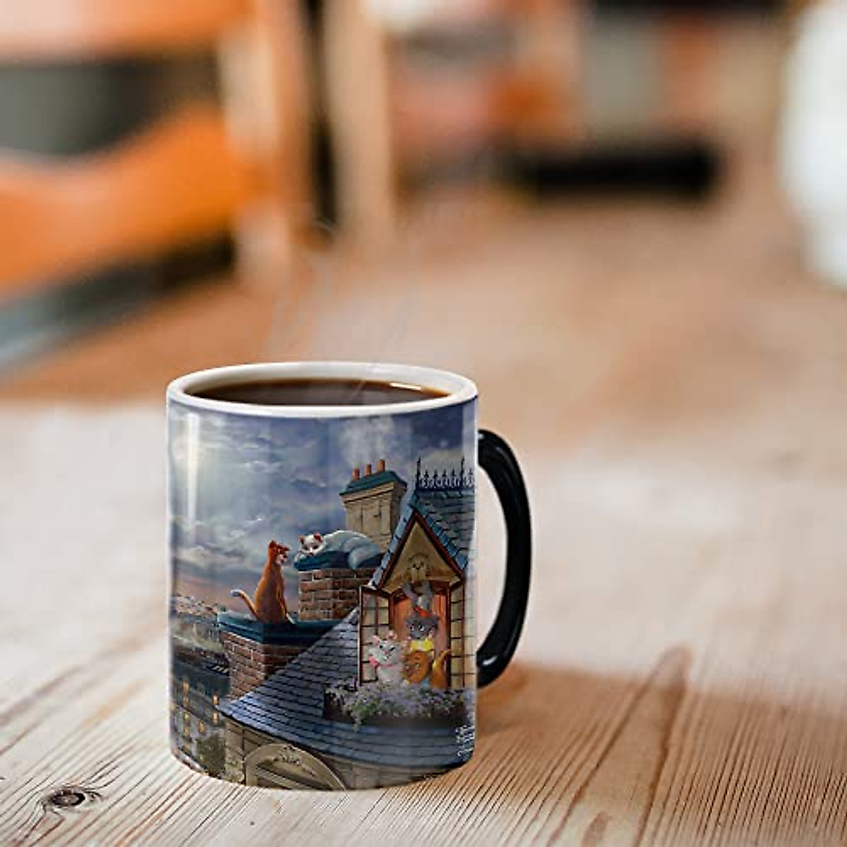 Morphing Mugs Disney – The Aristocats – Love Under the Moon – Thomas Kinkade Studios - One 11 oz Color Changing Ceramic Mug – Image Revealed When HOT Liquid Is Added!