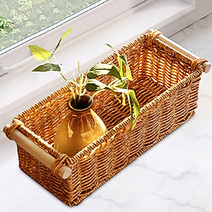 Generic Imitation Rattan Storage Basket Woven Baskets Long Narrow Organizer Decorative for Organizing for Bar Coffee Table Bedroom, S, Optional