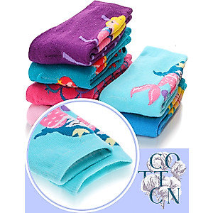 Anlisim Girls Fashion Cotton Crew Cute Mermaid Shorty Socks 6 Pack (Mermaid, 5-8 Years Old)
