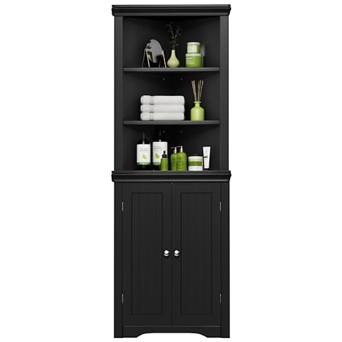 YESHOMY Corner Cabinet Shelves Side Freestanding Storage Organizer with Large Space and Two Doors, Home Furniture for Multifunction in Living Room, Bathroom, Hallway, Kitchen, Bedroom, Black