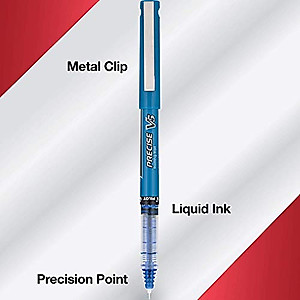 PILOT Precise V5 Stick Liquid Ink Rolling Ball Stick Pens, Extra Fine Point (0.5mm) Blue, 8-Pack (15325)