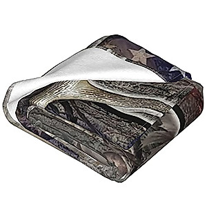 Deer Camo American Flag Throw Blanket Warm Ultra-Soft Micro Fleece Blanket for Bed Couch Living Room Decoration