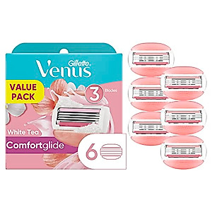 Gillette Venus ComfortGlide Womens Razor Blade Refills, 6 Count,(Pack of 1) White Tea Scented Gel Bar Protects Against Skin Irritation