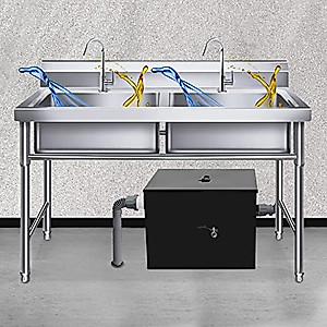 Commercial Grease Interceptor, 40LB/120L/31.7Gal 3.6GPM Stainless Steel Grease Interceptor Traps with Side Water Inlet, Under Sink Grease Trap for Restaurant Canteen Home Kitchen