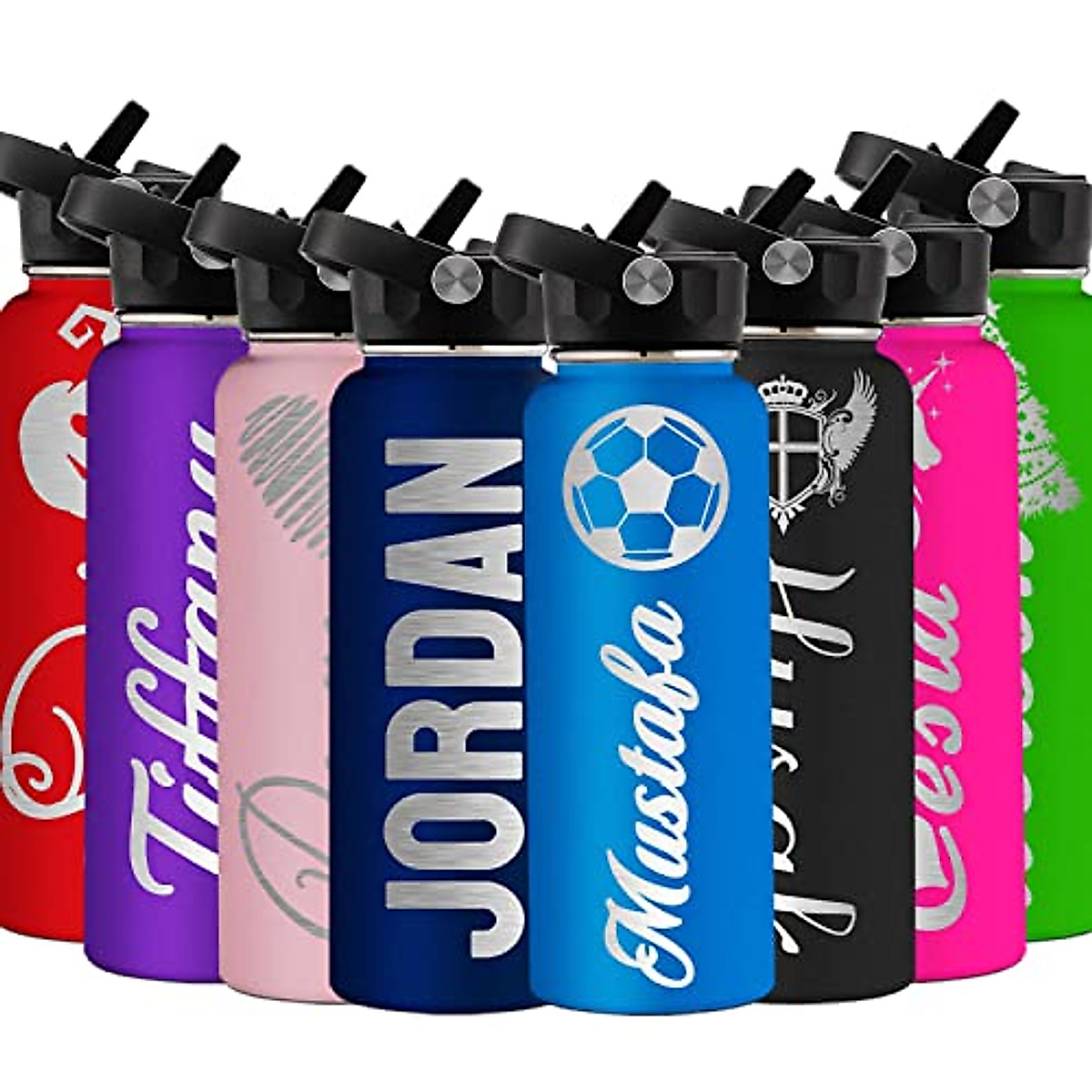 Personalized Water Bottles Custom Insulated 24oz Engraved Water Bottle Bulk Stainless Steel with Draw for Women Girls Boys Men School