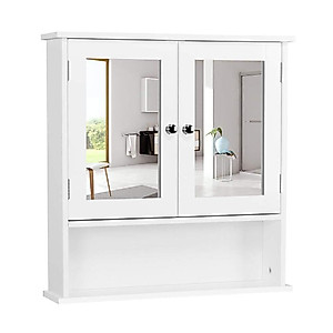 Gerrit Bathroom Wall Mount Medicine Cabinet w/Adjustable Shelves & 2 Mirror Door, White, rxz001