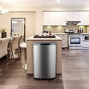 13.2 Gallon(50L) Trash Can, Fingerprint Proof Stainless Steel Kitchen Garbage Can with Removable Inner Bucket and Hinged Lids, Pedal Rubbish Bin for Home Office