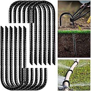 Pack 12 Rebar Stakes Heavy Duty J Hook Anchor Stakes,Ground Anchors, Ground Stakes Tent Stakes Steel Ground Anchors, Heavy Duty Garden Stakes for Chain Link Fence (Black)