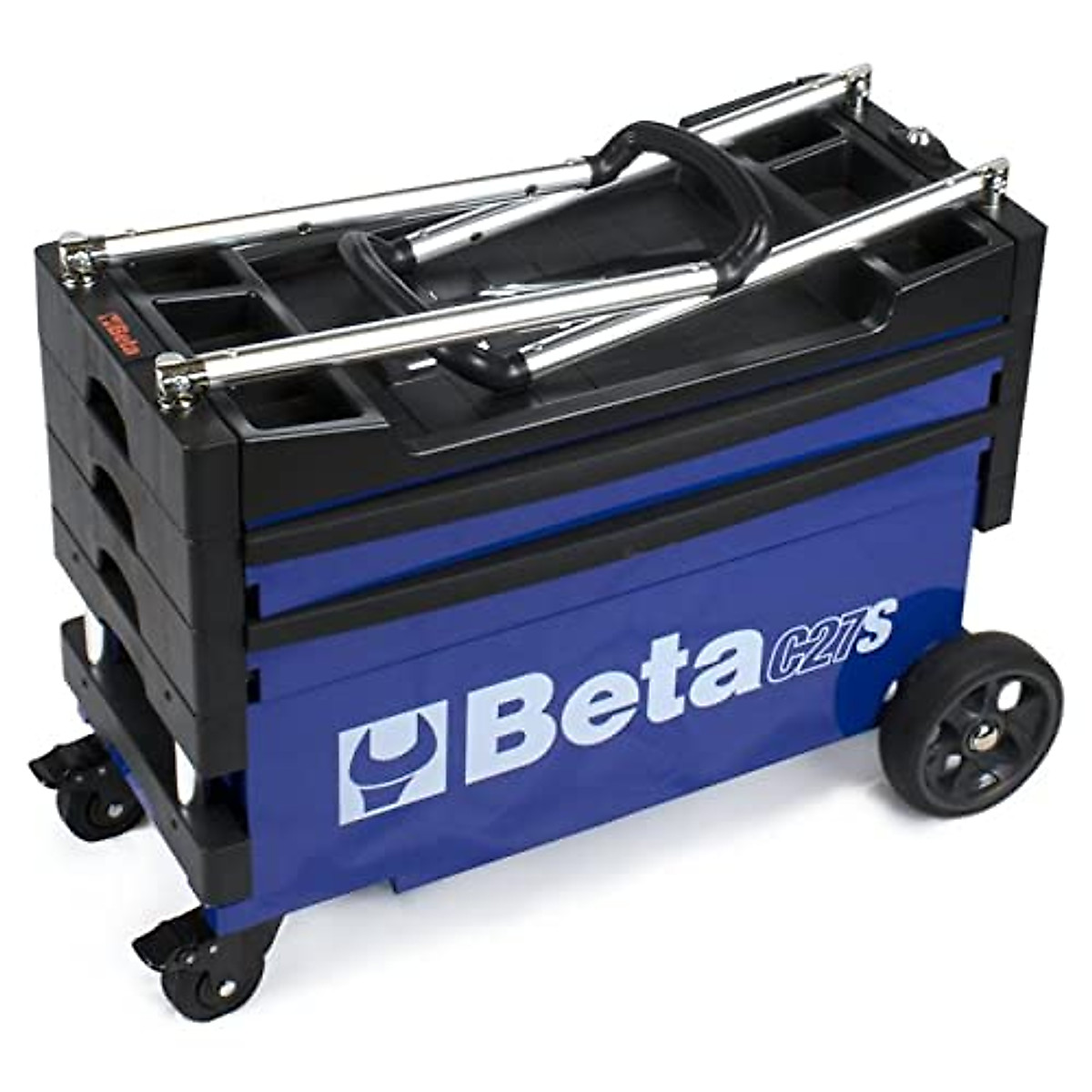 Beta C27S Blue Collapsible Rolling Tool Cart, 4 Inch Steering Wheels with Brake, 110 Pound Capacity