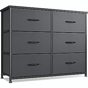 CubiCubi Dresser for Bedroom, 6 Drawer Storage Organizer Tall Wide Dresser for Bedroom Hallway, Sturdy Steel Frame Wood Top, Black Grey