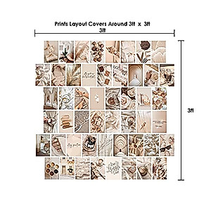 WOONKIT Beige Wall Collage Kit Aesthetic Pictures, Room Decor Aesthetic, Room Decor for Teen Girls, Photo Collage Kit for Wall Aesthetic, Room Decor for Bedroom Aesthetic, Trendy Teen, 50PCS 4X6 IN