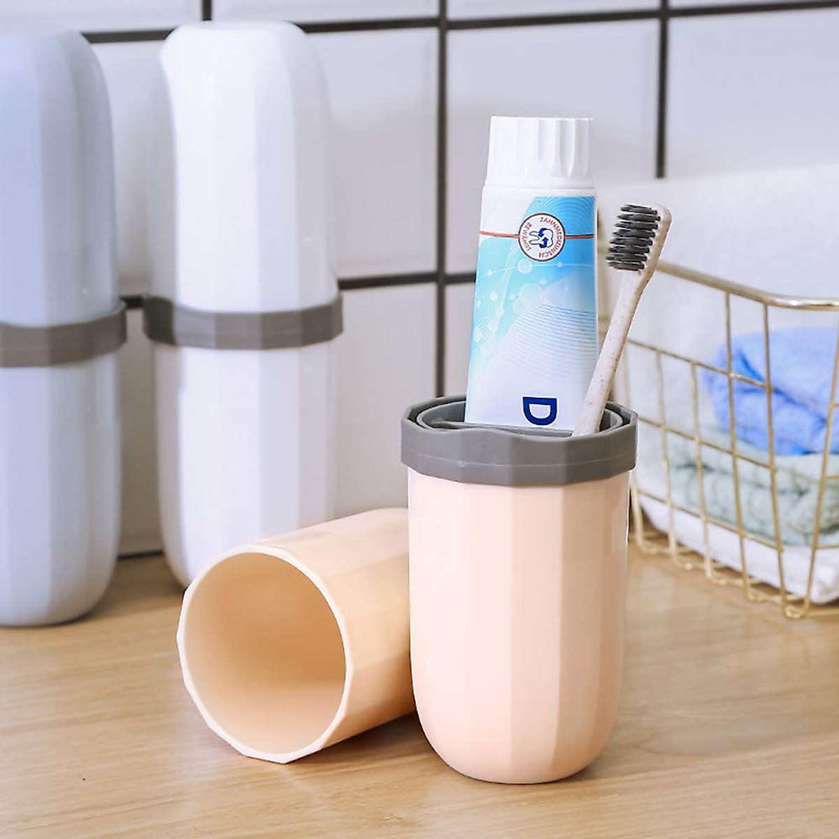 Travel Toothbrush Cup Toothpaste Container/Case,3 in 1 Toothpaste Travel Case Holder Hard Plastic Tooth Brush Container Toothbrush Storage Box for Travel,Business,Home,Camping, School Supplies