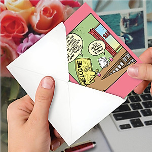 NobleWorks - 1 Happy Birthday Greeting Card Funny - Cartoon Comic Humor, Celebrate Birthdays Notecard - Welcome Mat C9283BDG