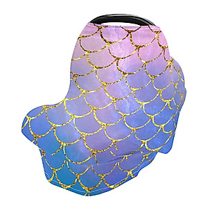 Stretchy Baby Car Seat Covers for Boys Girls Mermaid Fish Scales Infant Car Canopy Nursing Cover Breastfeeding Scarf