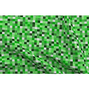 Spoonflower Fabric - Green Computer Video Games Gaming Kids Gaming Pixels Squares Printed on Petal Signature Cotton Fabric Fat Quarter - Sewing Quilting Apparel Crafts Decor