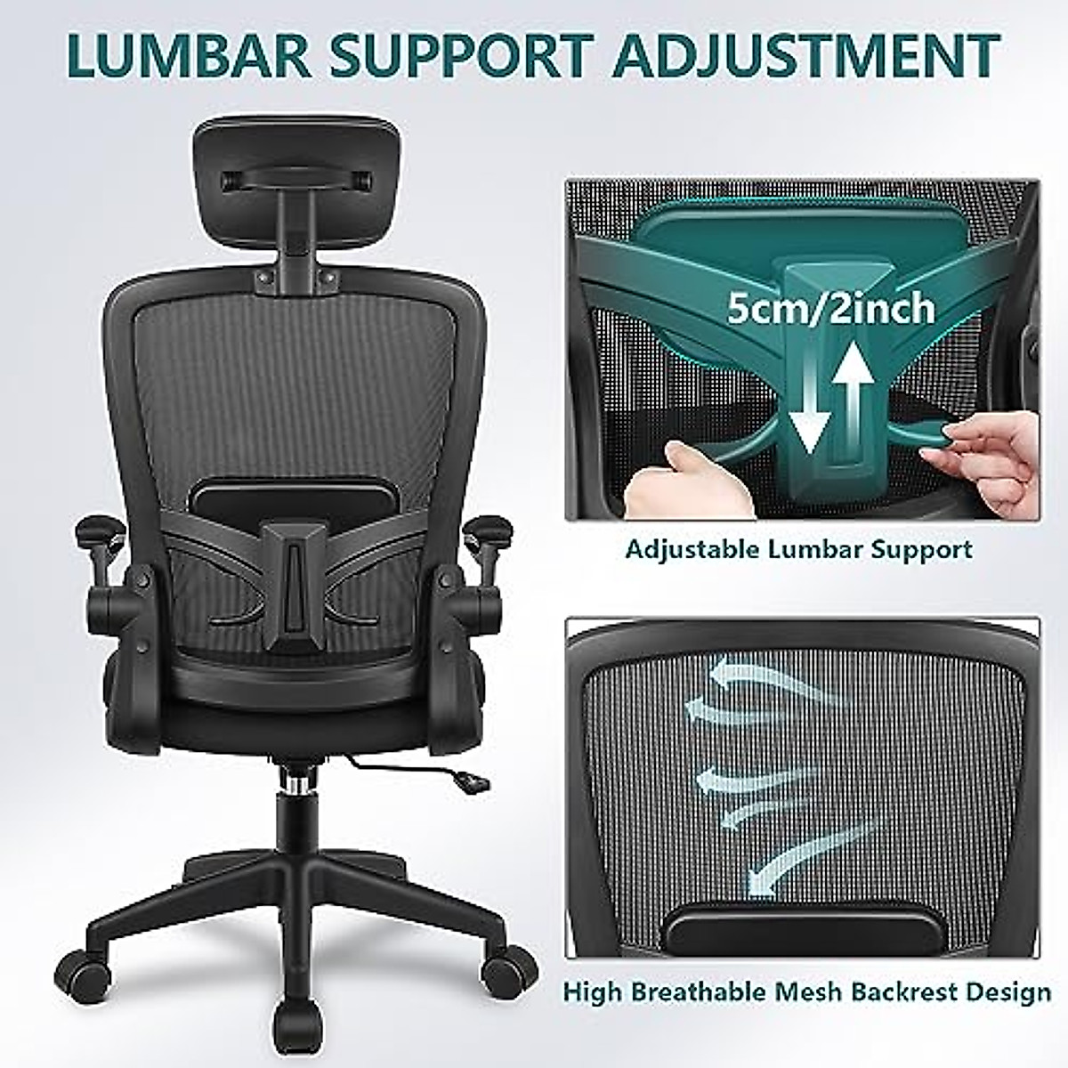 FelixKing Ergonomic Office Chair, Headrest Desk Chair with Adjustable Lumbar Support, Home Office Swivel Task Chair with High Back and Armrest, Adjustable Height Gaming Chair(Black)