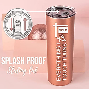Onebttl Realtor Gifts for Women, Everything I Touch Turns to Sold, Funny Gifts for Real Estate Agent, Salesman, Boss, Coworkers, Employees, 20 Oz Stainless Steel Tumbler- Rose Gold