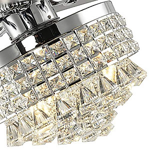 Tropwellhouse LuxureFan 52" Crystal LED Chrome Ceiling Fan Light Fixture Gorgeous Crystal 5 Reverse Wood Blades Modern Chandelier with Remote Control Decoration Home/Living Room