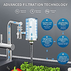OBOR Faucet Water Filter Stainless Steel Tap Water Filter with Ultrafiltration Membrane Reduce Chlorine, Heavy Metals and Bad Taste, BPA Free and Pollutants Faucet Water Purifier (1 Filters Included)