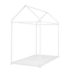 AOCOROE Twin Size House Bed Frame Floor Height Platform Bed for Boys and Girls. Metal Twin Bed House Shaped Canopy Bed Frame with Slats