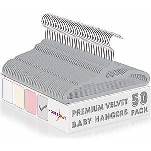 HOUSE DAY Premium Baby Velvet Hangers 50 Pack for Kids, Non Slip Baby Clothes Hangers for Closet, 11 Inch Children's Hanger Space Saving on Baby Organization, Gray