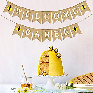 Rainlemon Jute Burlap Welcome Babee Banner Bumble Bee Themed Baby Shower Decoration Supply