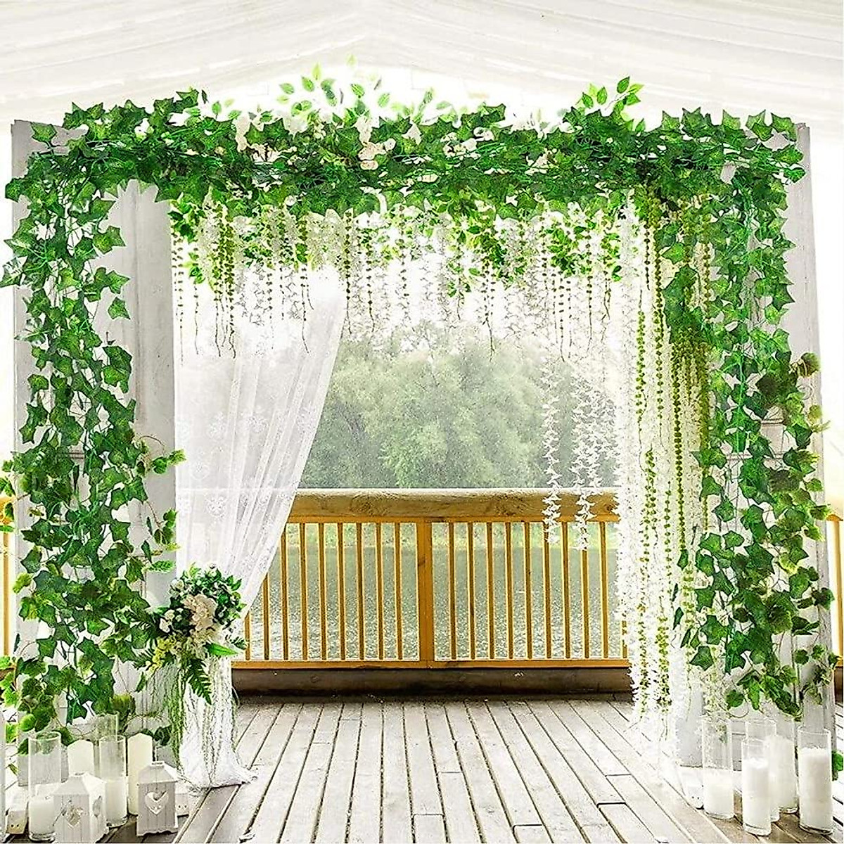 24 Strands Artificial Ivy Fake Ivy Vine Ivy Garland Leaves Garland Hanging Plant with 100 Pack of Cable Ties for Weeding Party Garden Home Wall Decoration