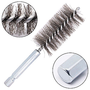 SWZHAI Bore Brush Stainless Steel 2 Pcs, Bore Brush for Drill with 1" Hex Shank Twisted, Round Wire Brush for Power Drill, Cleaner Bore Brush Set for Rust, Cleaning Tubes
