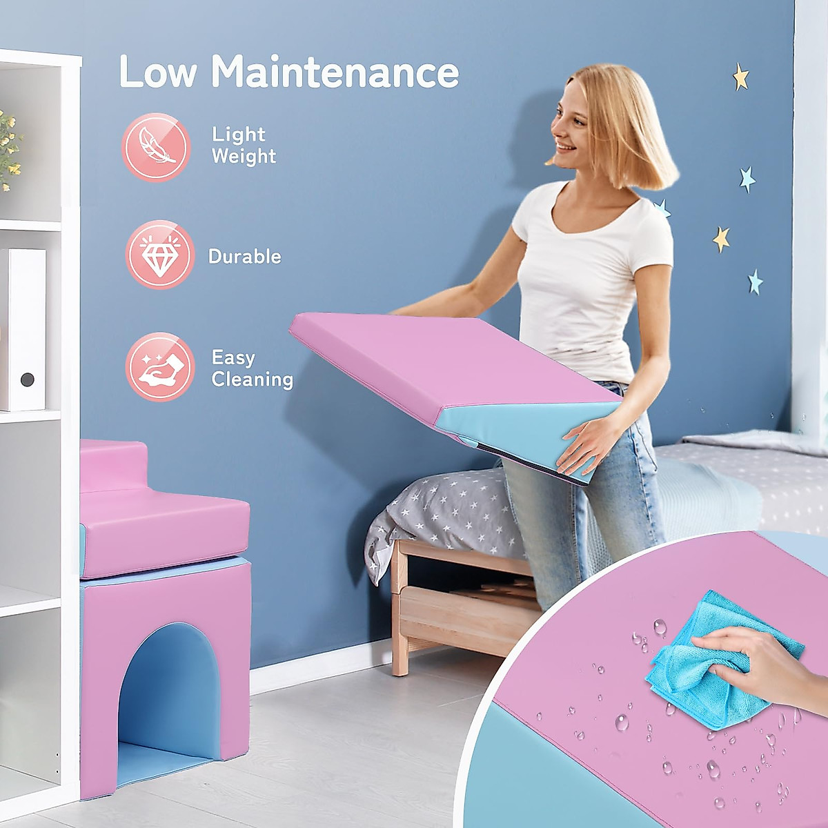 JOYMOR Indoor Soft Foam Climber Play Sets, Beginner Toddler Climber with Slide, Stairs and Ramp, Indoor Climbing Toys for Toddlers, Kids and Children