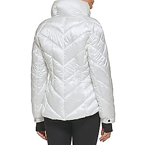 GUESS Women's Puffer Storm Cuffs– Quilted, Transitional Jacket, White