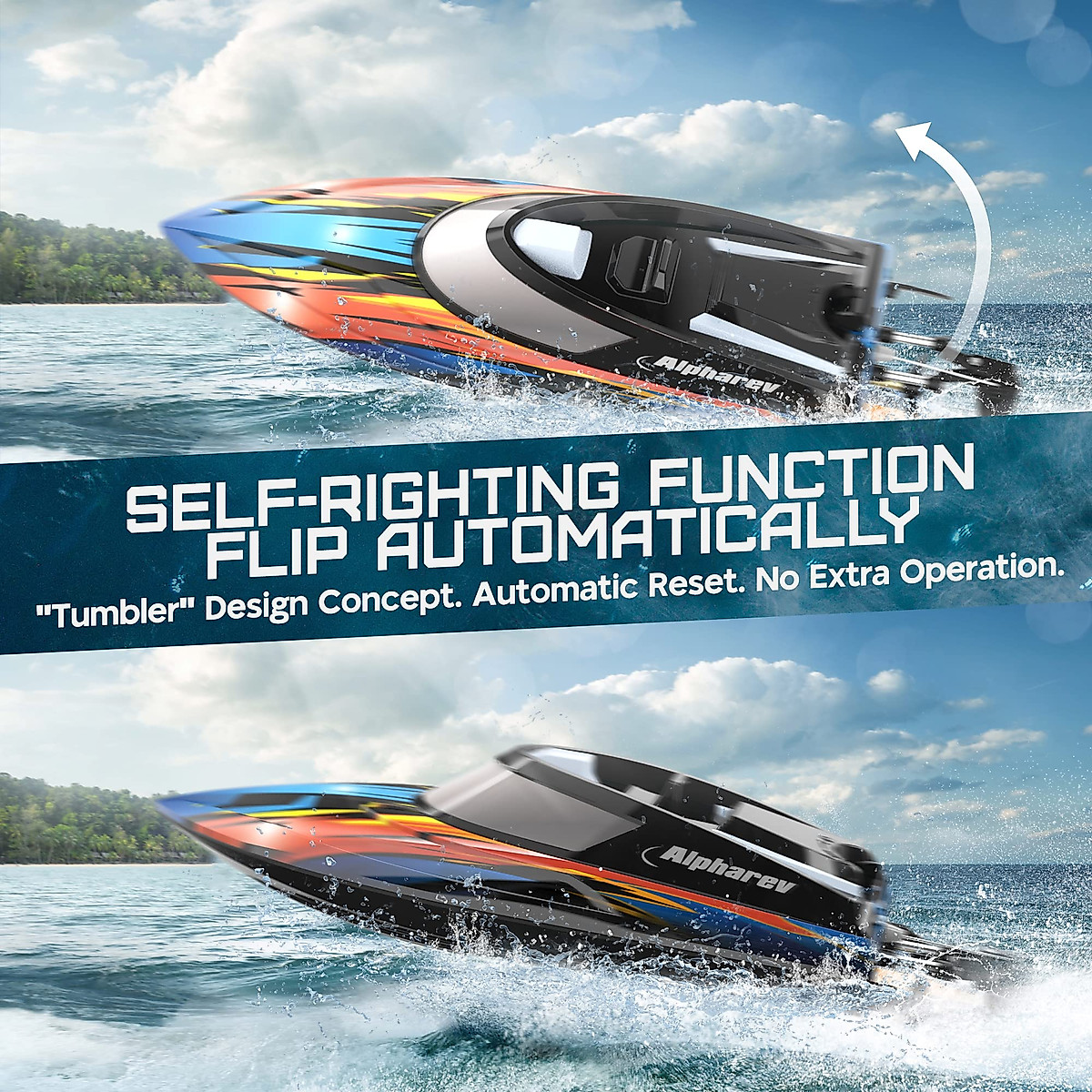 ALPHAREV Remote Control Boat - R308 32+ KPH Fast RC Boat for Adults & Kids with Portable Suitcase, 2.4Ghz Racing Boat for Pool & Lake, Summer Water Toys, Birthday Gifts for Boys
