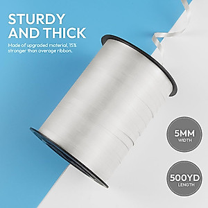 HimBen 500 Yards 3/16" Curling Ribbon White, Balloon String Curly Ribbon 1 Roll for Gift Wrapping, Birthday Wedding Party Festival Decoration, Baby Shower, Art Crafts, Florist Flowers