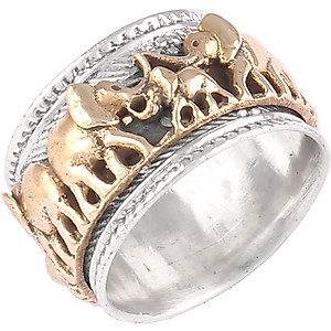 Silver Boho Solid 925 Sterling Silver Elephant Band Designer Spinner Ring For Women, Handmade Two Tone Designer Meditation Band Anxiety Ring Gifts For Her Wedding Anniversary (7)