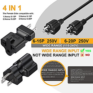 [2Pack] Four-in-One 4-in-1 15 Amp Household AC Plug to 20 Amp T Blade Adapter,5-15P to 5-20R,5-15P to 6-15R,5-15P to 6-20R, 4 in 1 AC Power Adapter,15A 125V to 20A 250V Adapter