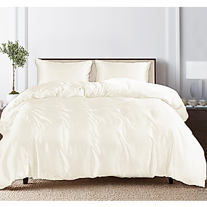 Linenwalas Tencel Lyocell Duvet Cover Set with Deep Pocket Fitted Sheet, Viscose Made from Eucalyptus Soft, Lightweight and Breathable Complete Bedding Set (Ivory, King)