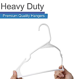 Heshberg Plastic Notched Hangers Space Saving Tubular Clothes Hangers Standard Size Ideal for Everyday Use on Shirts, Coats, Pants, Dress, Skirts, Etc. (50 Pack, White)