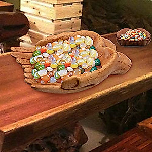 FelRelWel Carved Storage Handmade Decorative Bowl, Household Wooden Storage Tray, Hands Folded Upward Sacrificial Tray, Crystal Display Stand, Key Storage Decorative Tray, Household Wooden Art,Brown