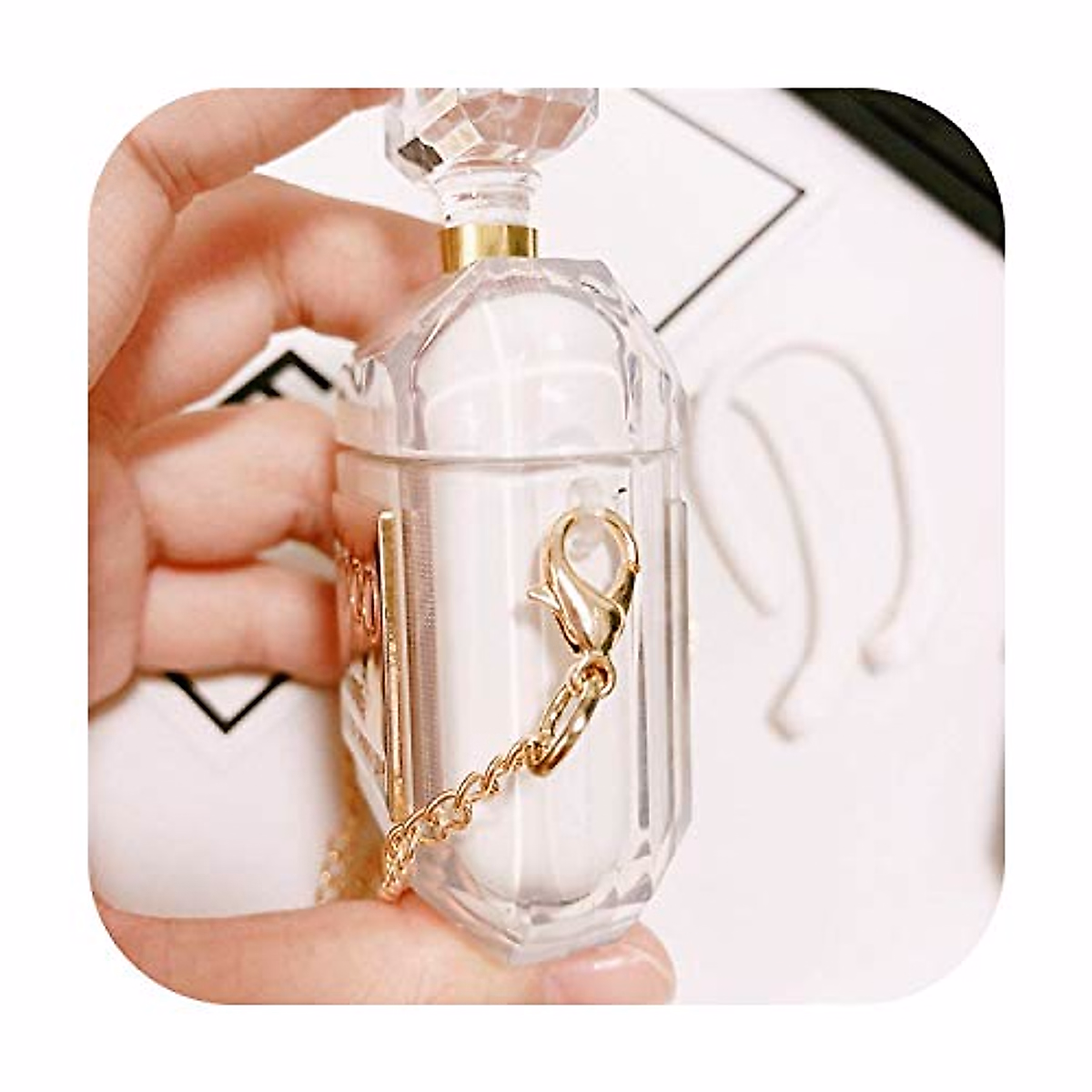 2020 Perfume Bottle Silicone Case for airpods case Earphone Protective Cover Bluetooth Wireless Earphone Case Charging Box case-White with Chain-