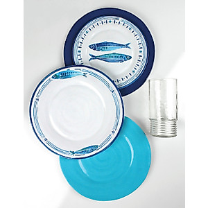 Le Cadeaux Santorini Melamine Oval Platter, 16 Inch, White and Blue